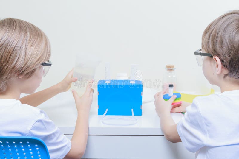Two Children Making Science Experiments. Education Concept. Stock Image ...