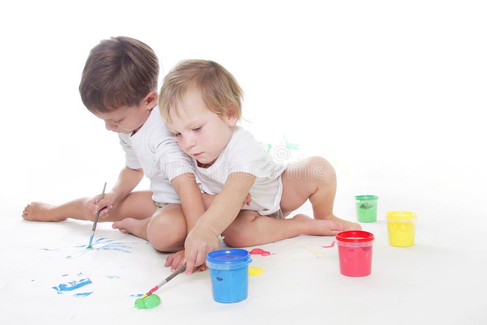 Two children painting stock image. Image of child, learning - 19063443