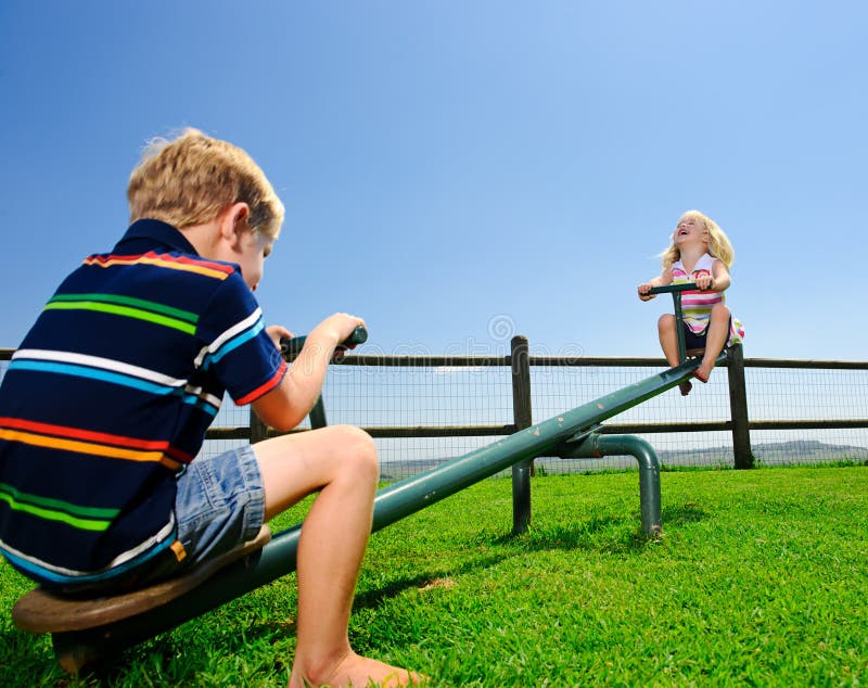 Two Children in the Playground Stock Photo - Image of activity ...