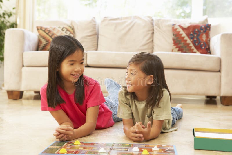Two Children Playing Board Game at Home Stock Image - Image of happy ...
