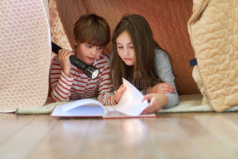 Two Children Read Storybook or Children`s Book Stock Photo - Image of ...