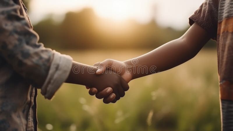 Two Children Shaking Hands - Generative AI Stock Illustration ...
