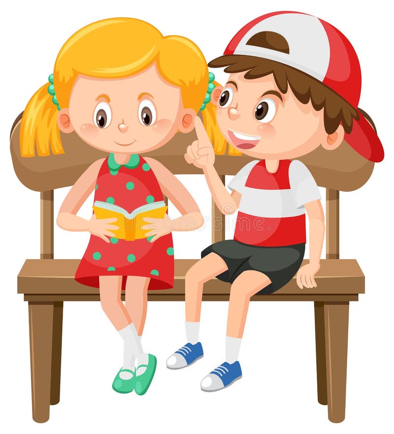Two Children Sitting on Bench Stock Vector - Illustration of isolated ...