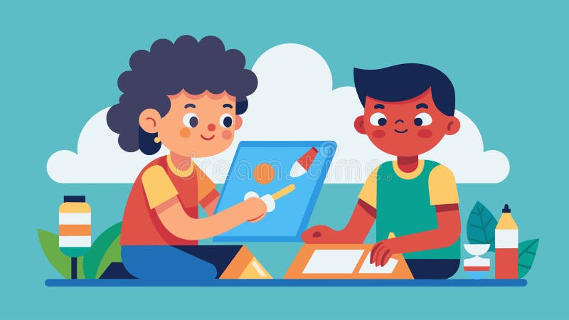 Two Children Working Side by Side Their Artwork Reflecting Their Unique ...