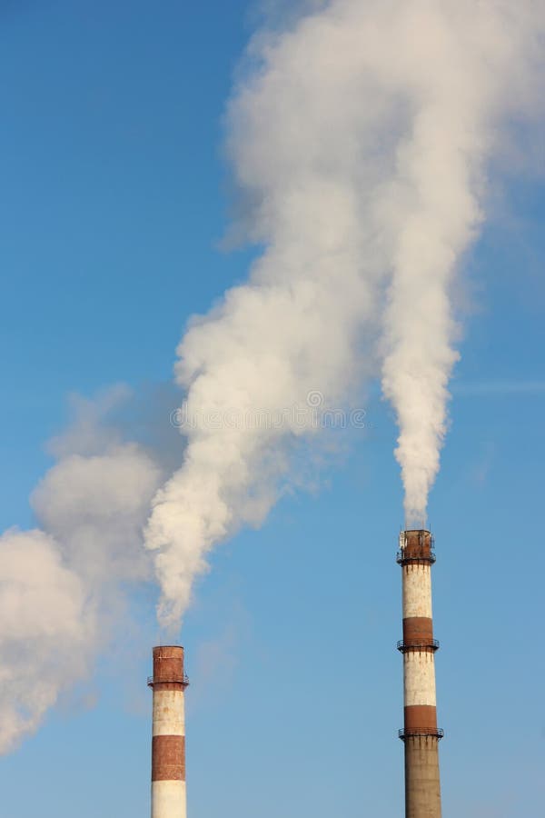 Two Chimneys with Plumes of Smoke Stock Image - Image of pollution ...