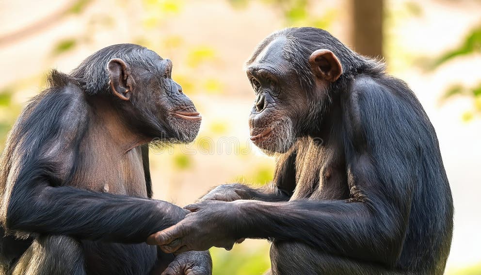 Two Chimpanzees in Deep Discussion Engaging Interaction between Two ...