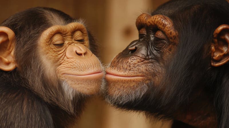 Two Chimpanzees Engaged in Affectionate Interaction in Natural Habitat ...