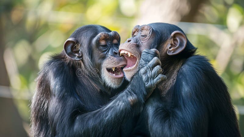 Two Chimpanzees Have a Fun. Generative Ai Stock Illustration ...