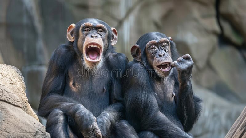 Two Chimpanzees Have a Fun. Generative Ai Stock Illustration ...