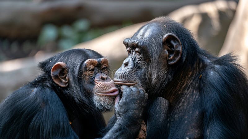 Two Chimpanzees Have a Fun. Generative Ai Stock Illustration ...