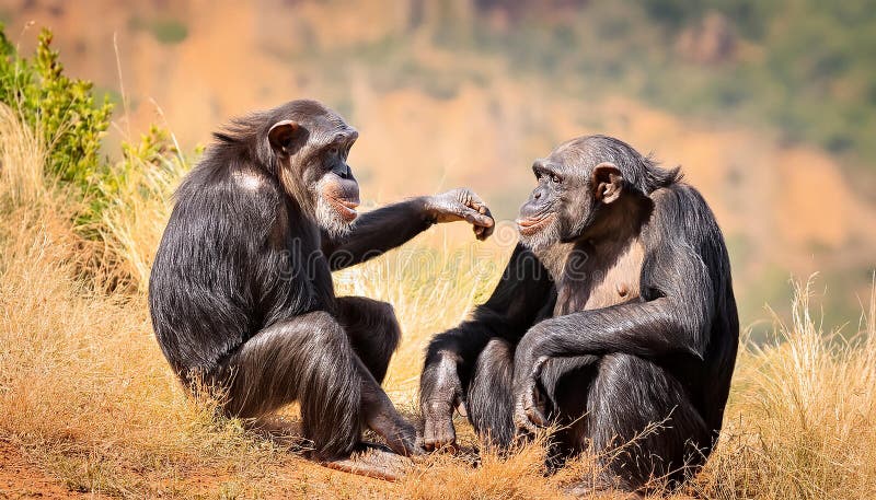 Two Chimpanzees Talking. Two Chimpanzees Meeting with Each Other ...