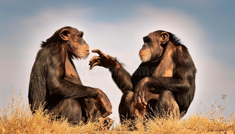 Two Chimpanzees Talking. Two Chimpanzees Meeting with Each Other ...