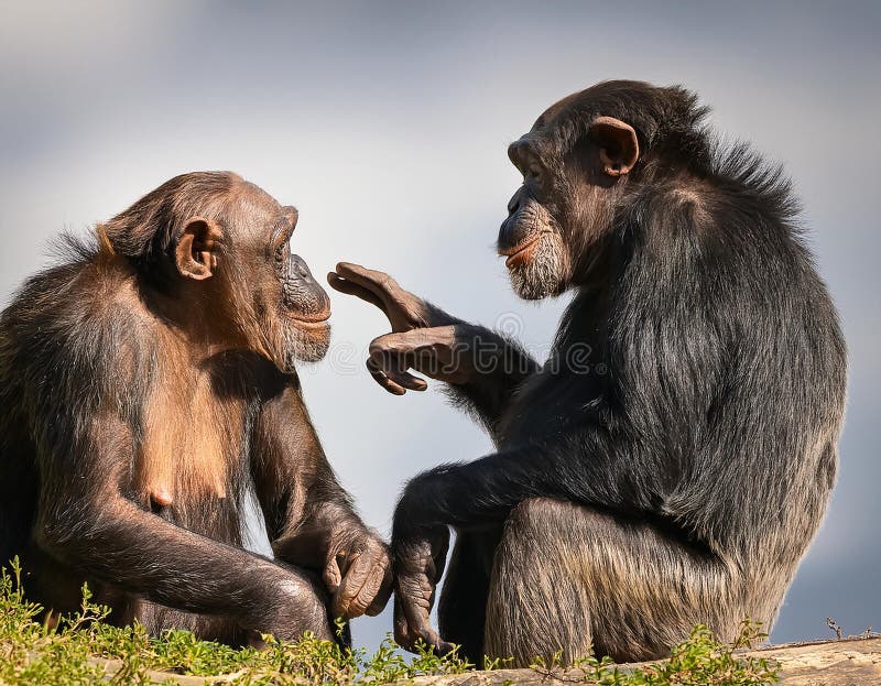 Two Chimpanzees Talking. Two Chimpanzees Meeting with Each Other ...