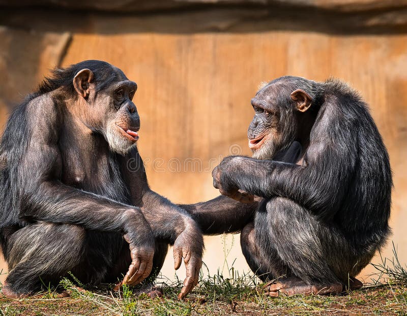 Two Chimpanzees Talking. Two Chimpanzees Meeting with Each Other ...