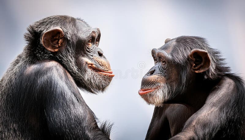 Two Chimpanzees Talking. Two Chimpanzees Meeting with Each Other ...