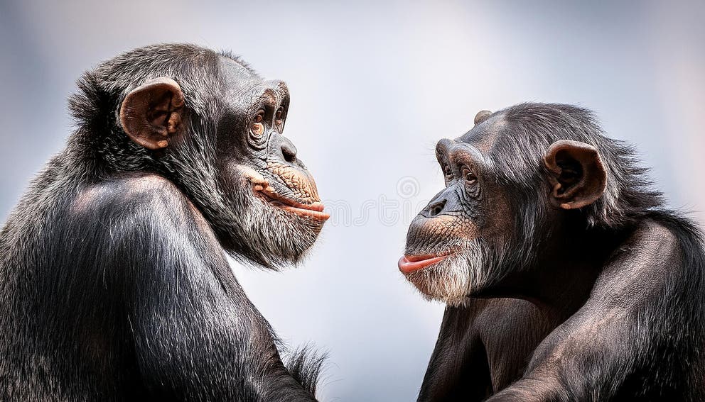 Two Chimpanzees Talking. Two Chimpanzees Meeting with Each Other ...