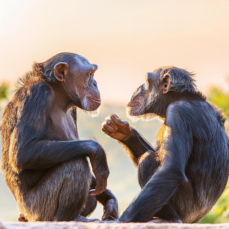 Two Chimpanzees Talking. Two Chimpanzees Meeting with Each Other ...