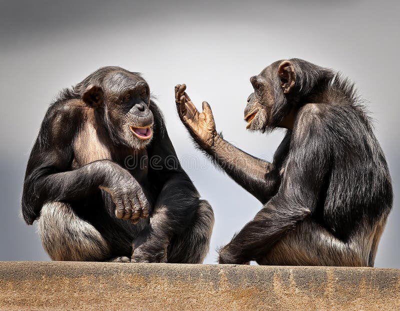 Two Chimpanzees Talking. Two Chimpanzees Meeting with Each Other ...