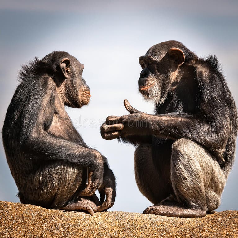Two Chimpanzees Talking. Two Chimpanzees Meeting with Each Other ...