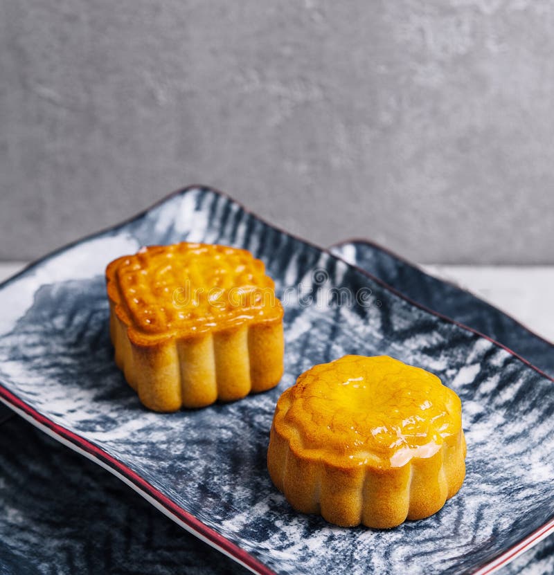 Two Chinese Cakes on Traditional Plates Stock Image - Image of plate ...