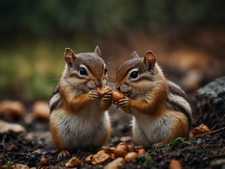 Two Chipmunks Eating Nuts from a Tiny Pot. Stock Illustration ...