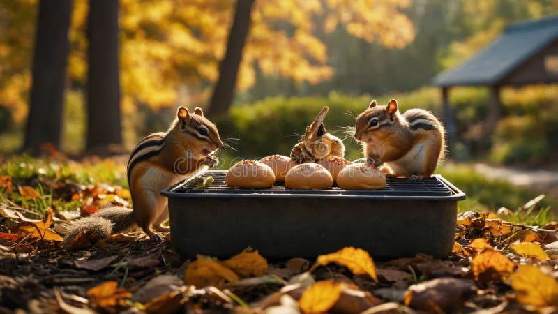 Adorable Chipmunks Enjoying Autumn Treats on a Mini Grill Stock ...