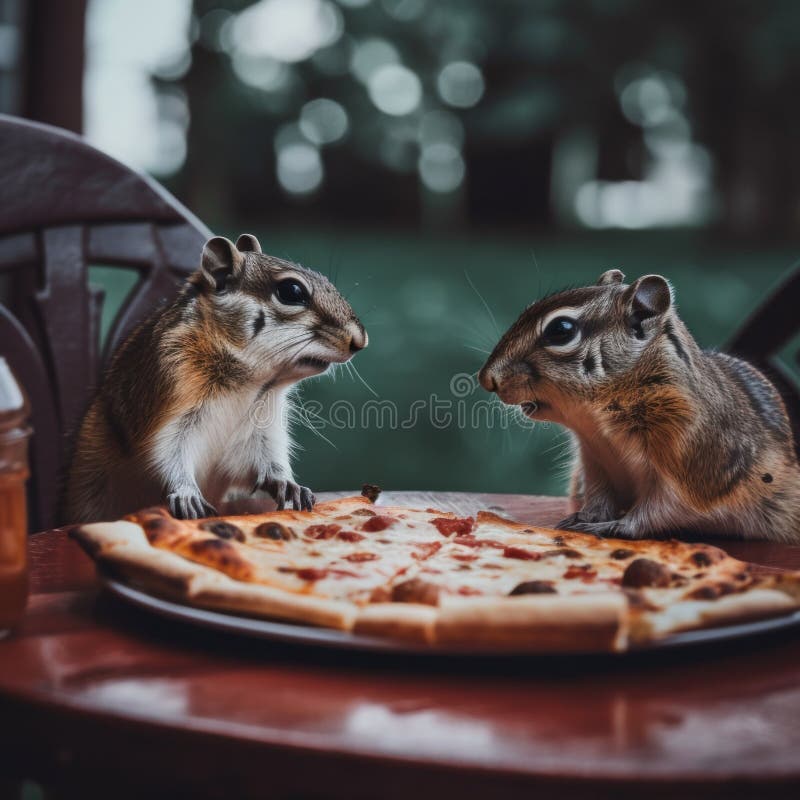 Two Chipmunks Sitting at a Table with a Pizza. Generative AI Image ...