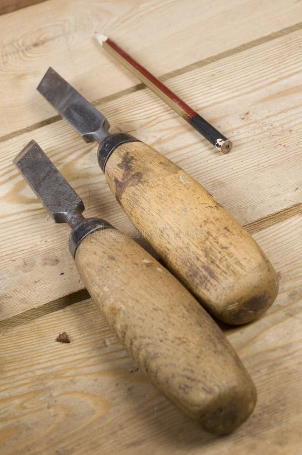 Two chisels, a pencil stock image. Image of pencil, wood - 12281591
