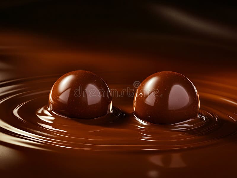Two Chocolate Balls Floating in a Pool of Melted Chocolate Stock Photo ...