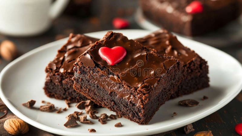 Two Chocolate Brownies with Red Candy Hearts Stock Illustration ...