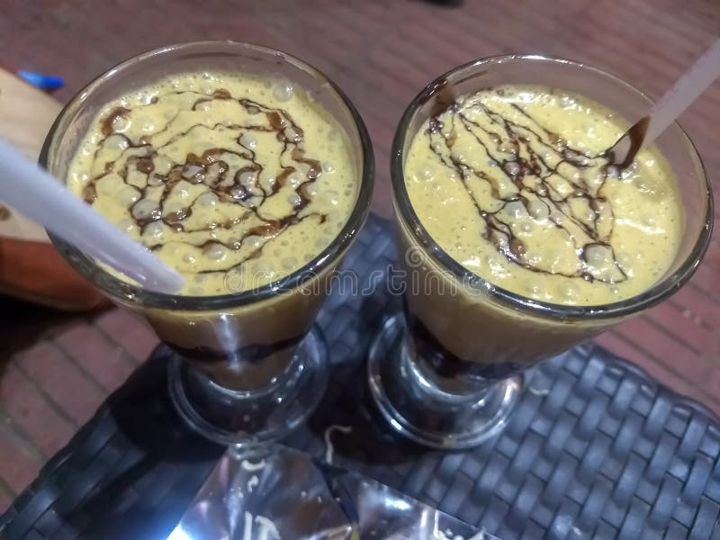 Two chocolate cold coffee stock photo. Image of protein - 156026578