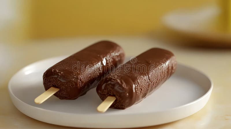 Two Chocolate Ice Cream Bars on a White Plate. Stock Photo - Image of ...