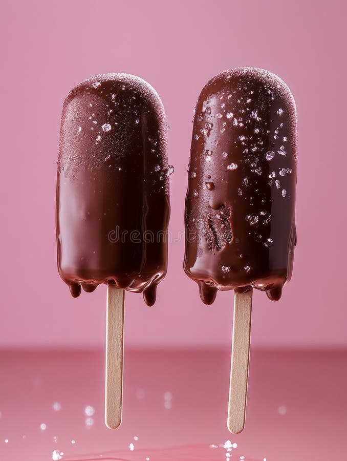Two Chocolate Popsicles Against a Pink Backdrop. Stock Photo - Image of ...