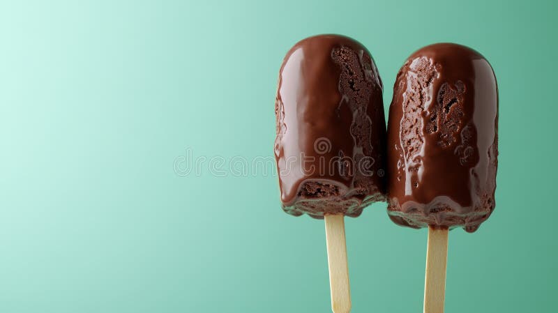 Two Chocolate Popsicles on a Mint Green Background. Stock Photo - Image ...