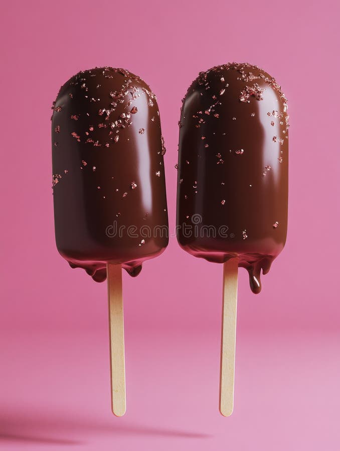 Two Chocolate Popsicles on a Pink Background Stock Image - Image of ...