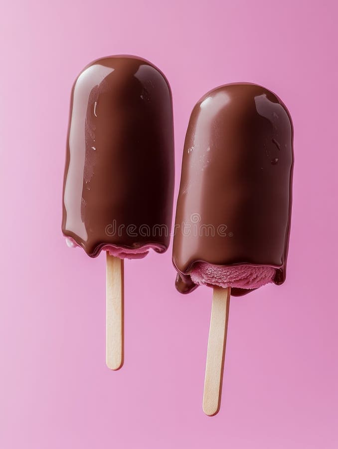 Two Chocolate Popsicles on a Pink Background. Stock Photo - Image of ...