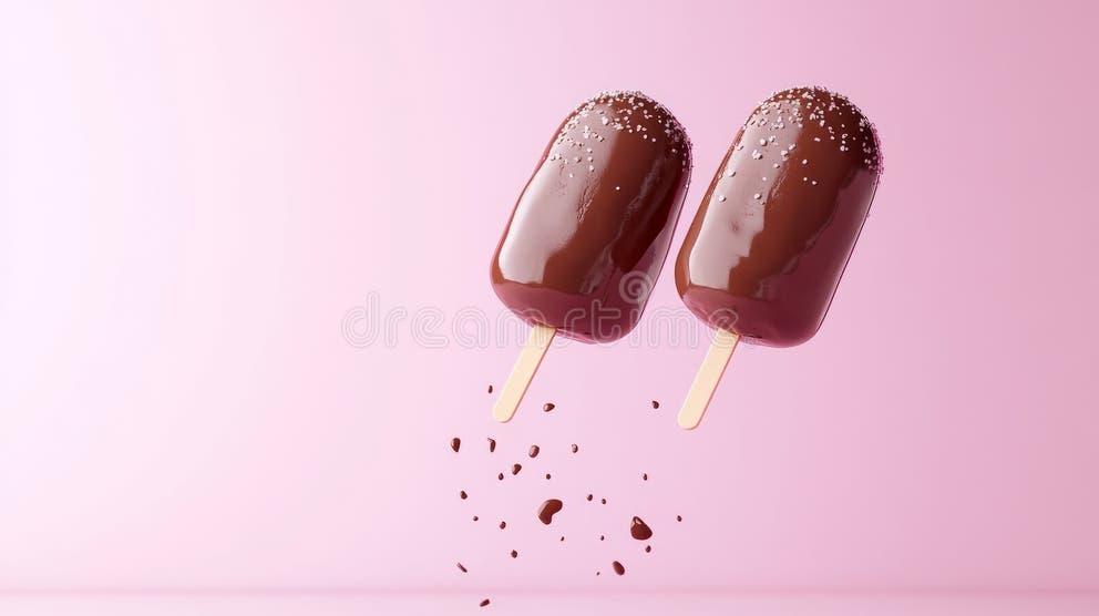 Two Chocolate Popsicles with Sprinkles on Pink Background Stock Photo ...