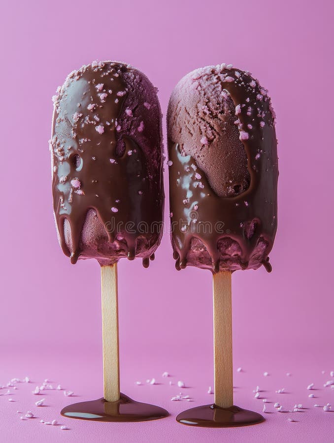 Two Chocolate Popsicles with Sprinkles on a Pink Background Stock Image ...