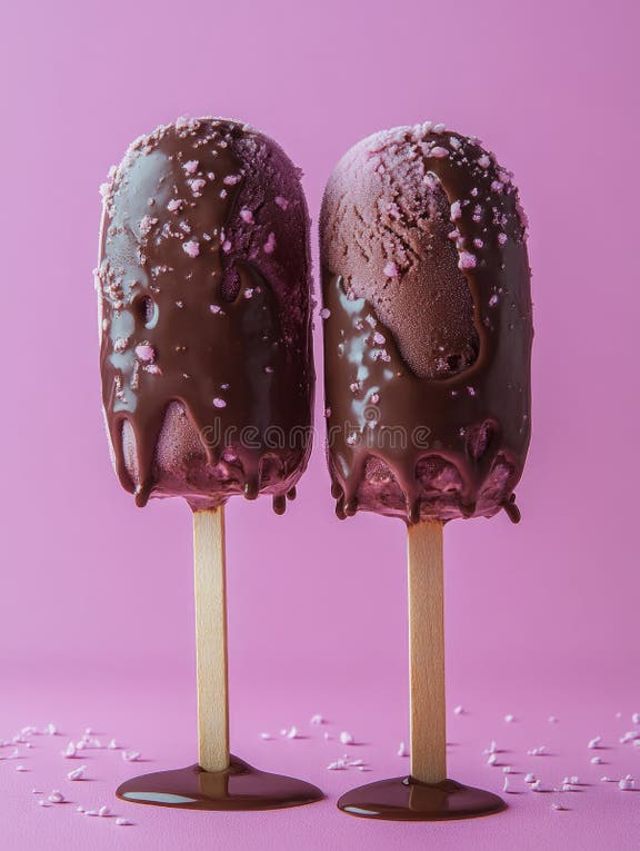 Two Chocolate Popsicles with Sprinkles on a Pink Background Stock Image ...