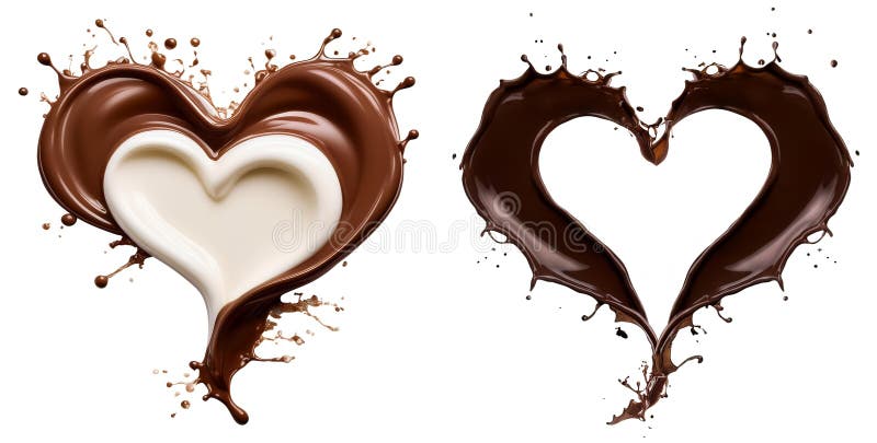 Two Chocolate Splashes in the Shape of a Heart, Cut Out. Flowing and ...