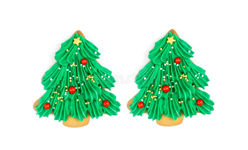 Two Christmas Tree Shaped Cookies Isolated on White Background. Stock ...