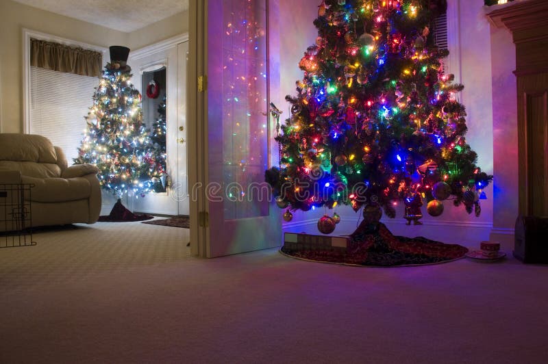 Two Christmas Trees stock photo. Image of color, lights - 12575646