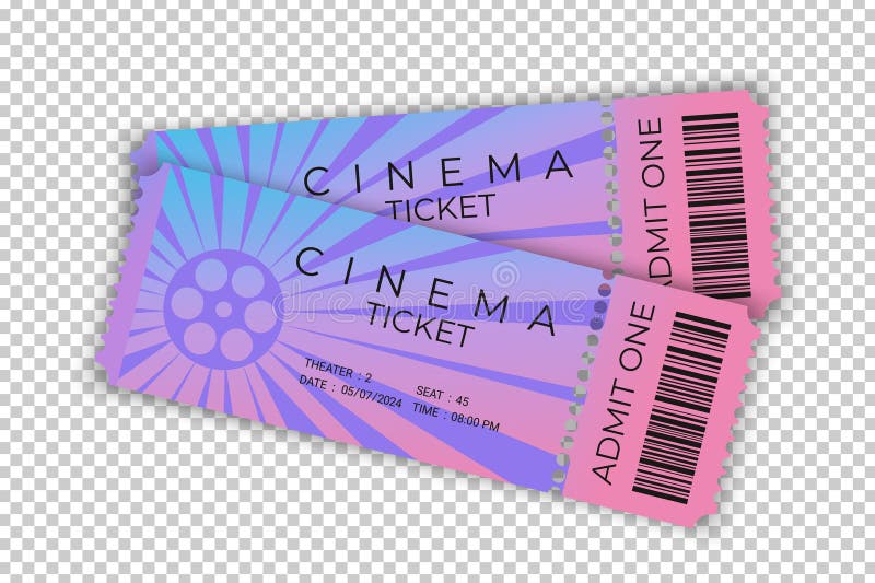 Two Cinema Tickets with Barcode Gradient Colored. Front View Stock ...
