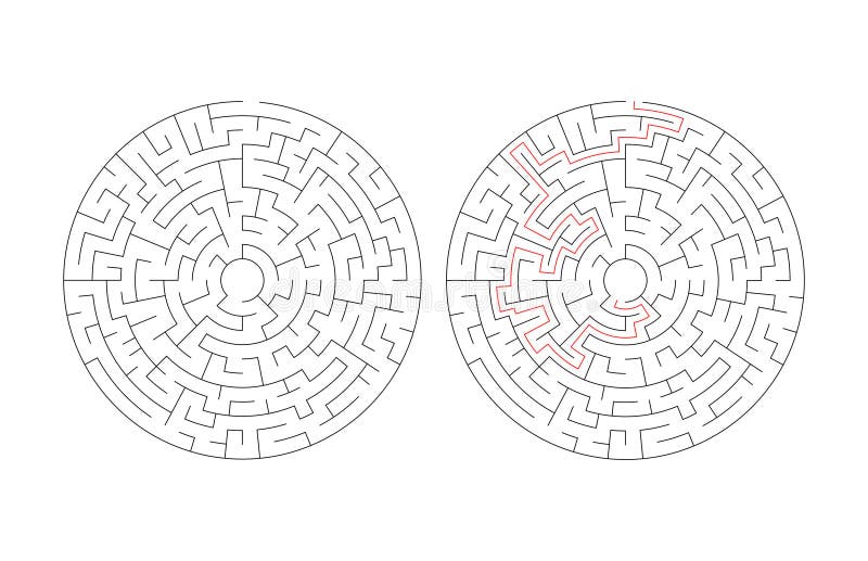 Circular Mazes One Unsolved and One with a Red Solution Stock ...