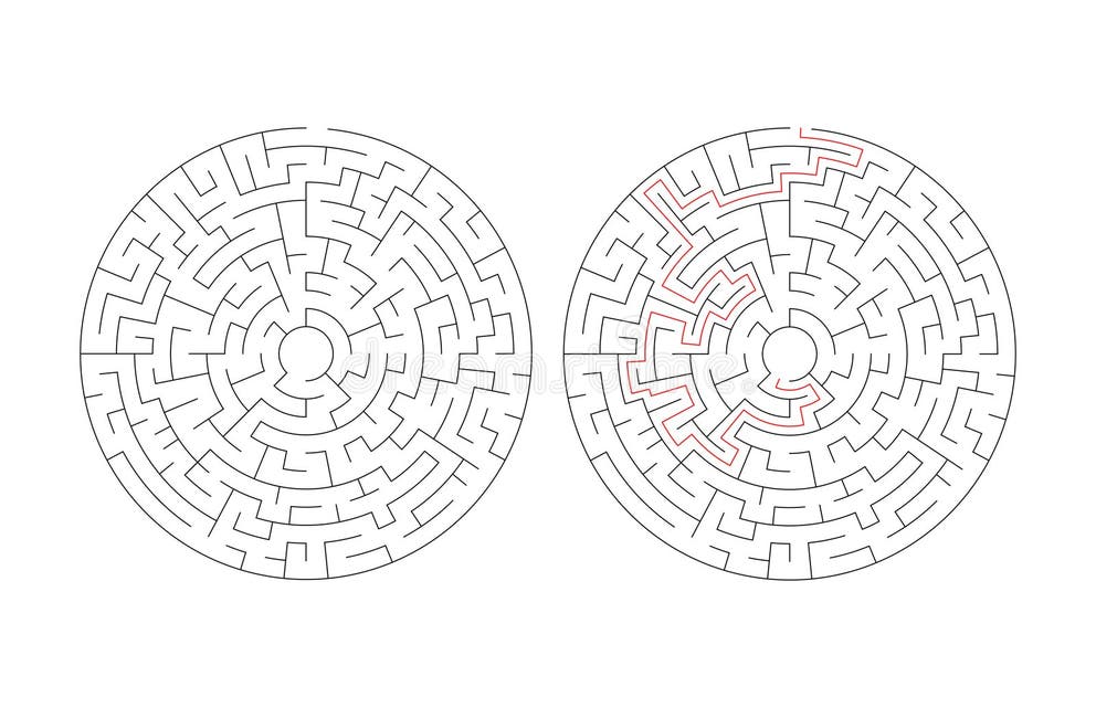 Circular Mazes One Unsolved and One with a Red Solution Stock ...