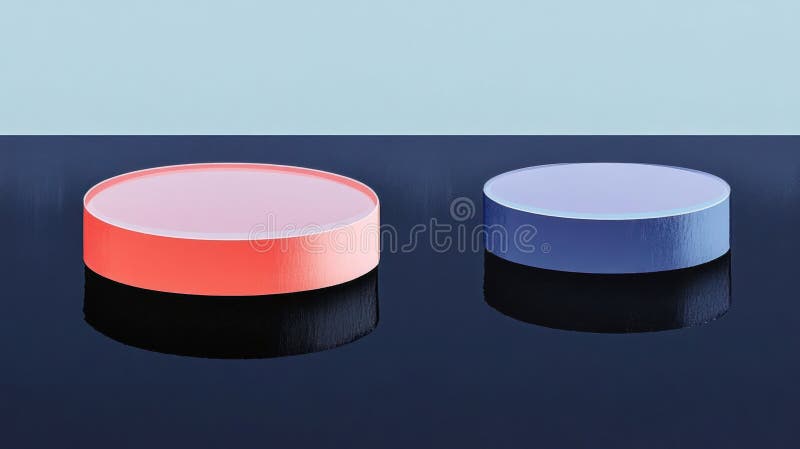 Two Circular Objects in Contrasting Colors on a Reflective Surface ...