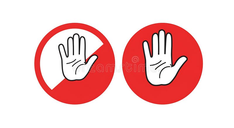 Two Circular Signs Feature Stylized Hands in a Stop Gesture. the Left ...