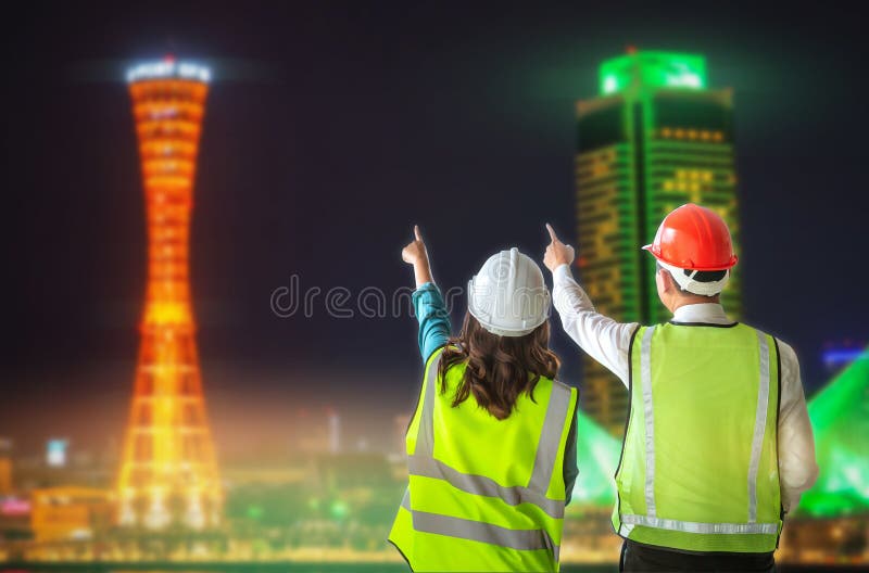Two Civil Engineer Team Looking at Kobe City for Construction Industry ...
