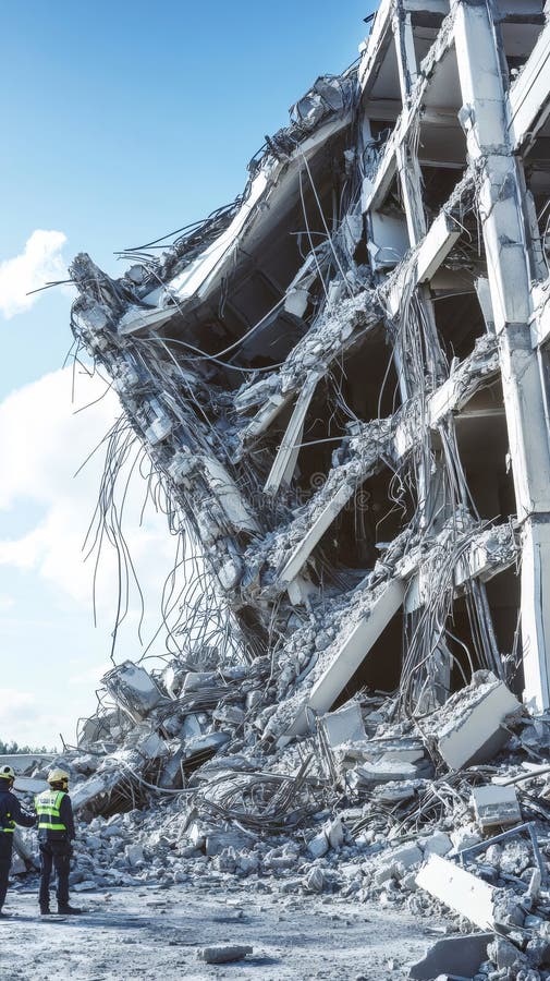 Two Civil Engineers Wearing Helmets and High Visibility Jackets Assess ...