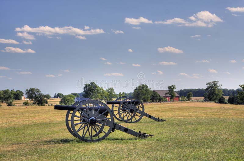 Two Civil War Era Cannons In Open Field Stock Photo - Image of ...